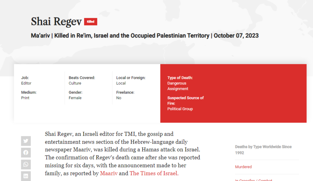 Committee to Protect Journalists Protects Hamas Murderers of Israeli ...